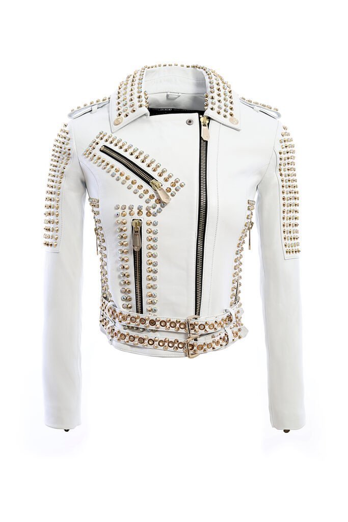 Slogan Red- Nikel Spiked Leather Jacket - Vavskins