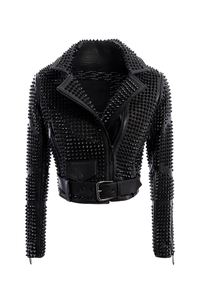 Damn Black Spiked Leather Jacket - Vavskins
