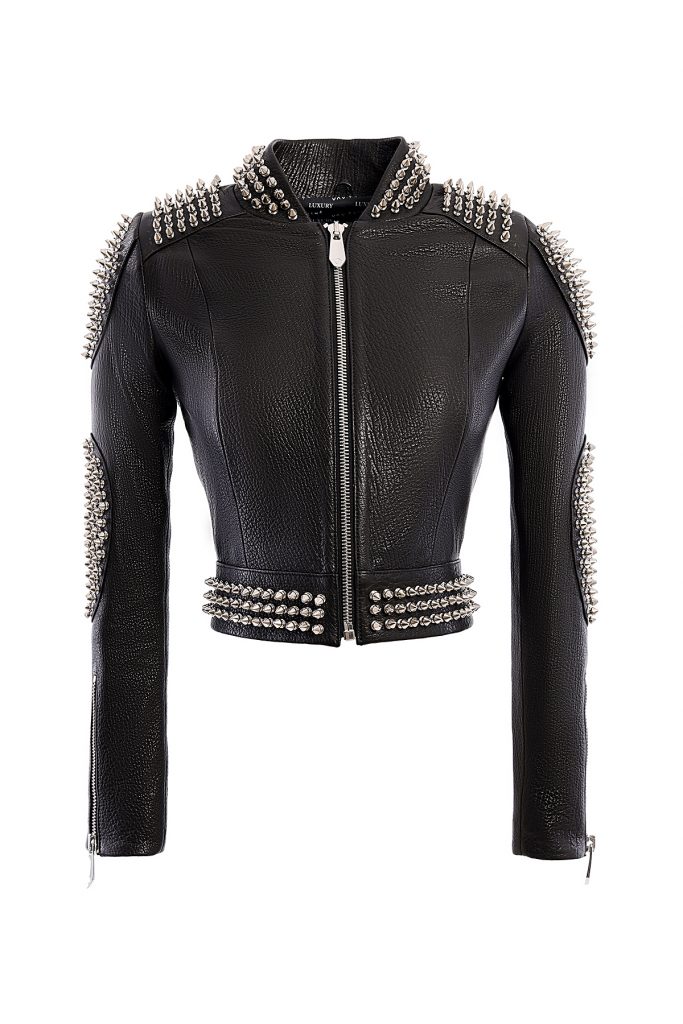 Black Nikel Spiked Leather Jacket - Vavskins