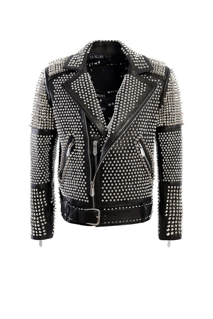 Slogan Red- Nikel Spiked Leather Jacket - Vavskins